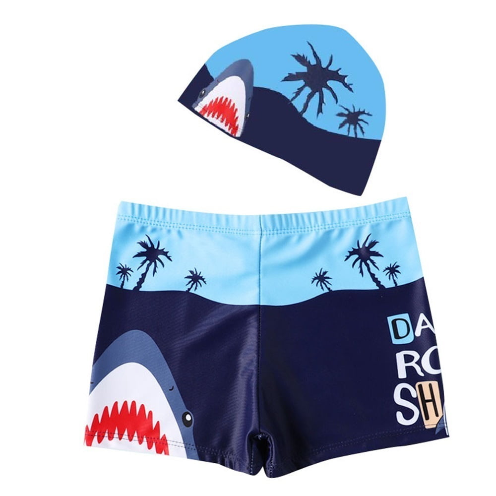 Cartoon swimming trunks and caps for small and medium-sized boys ...