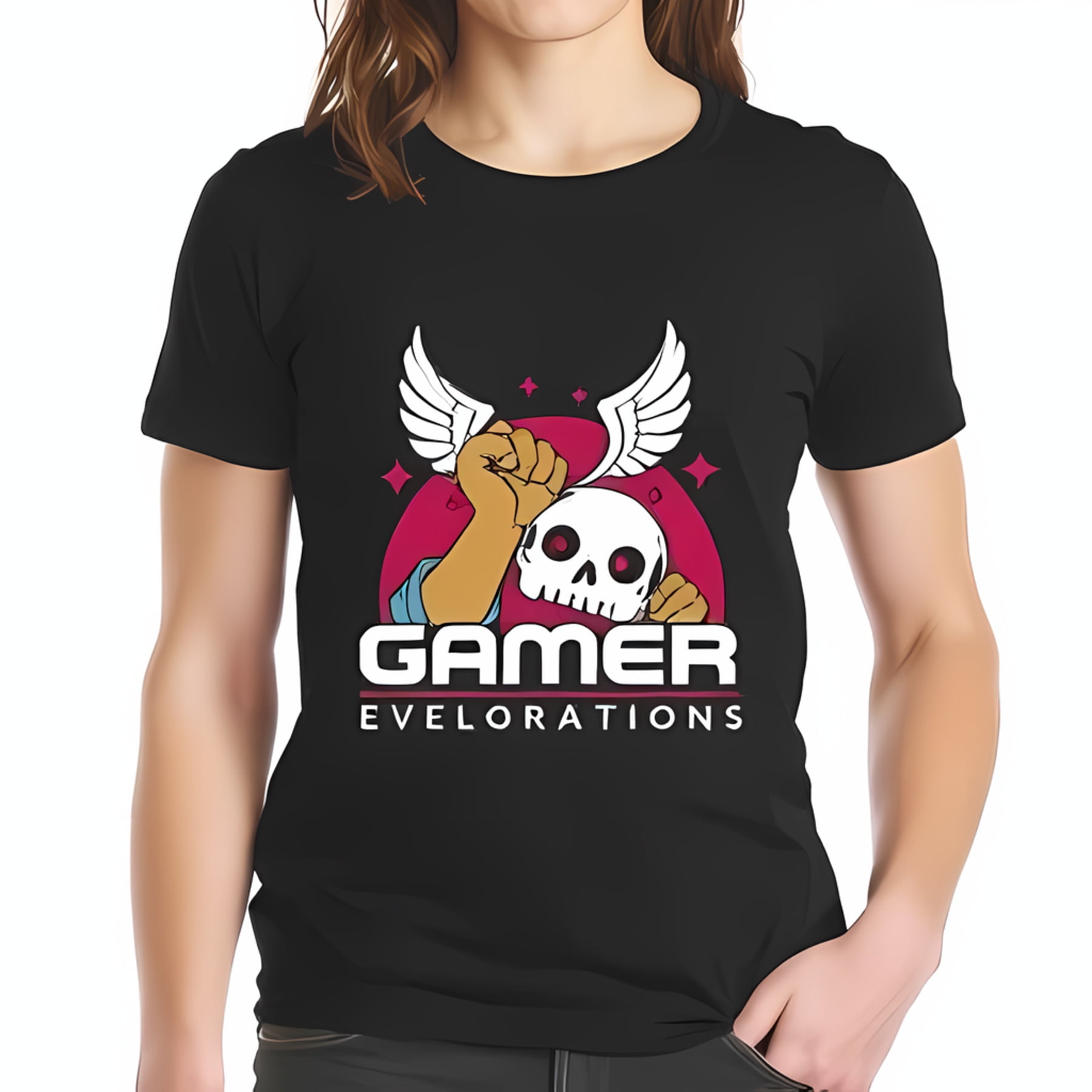 Cartoon with Wings Graphic Cotton Short Sleeve T-Shirt for Gamers ...