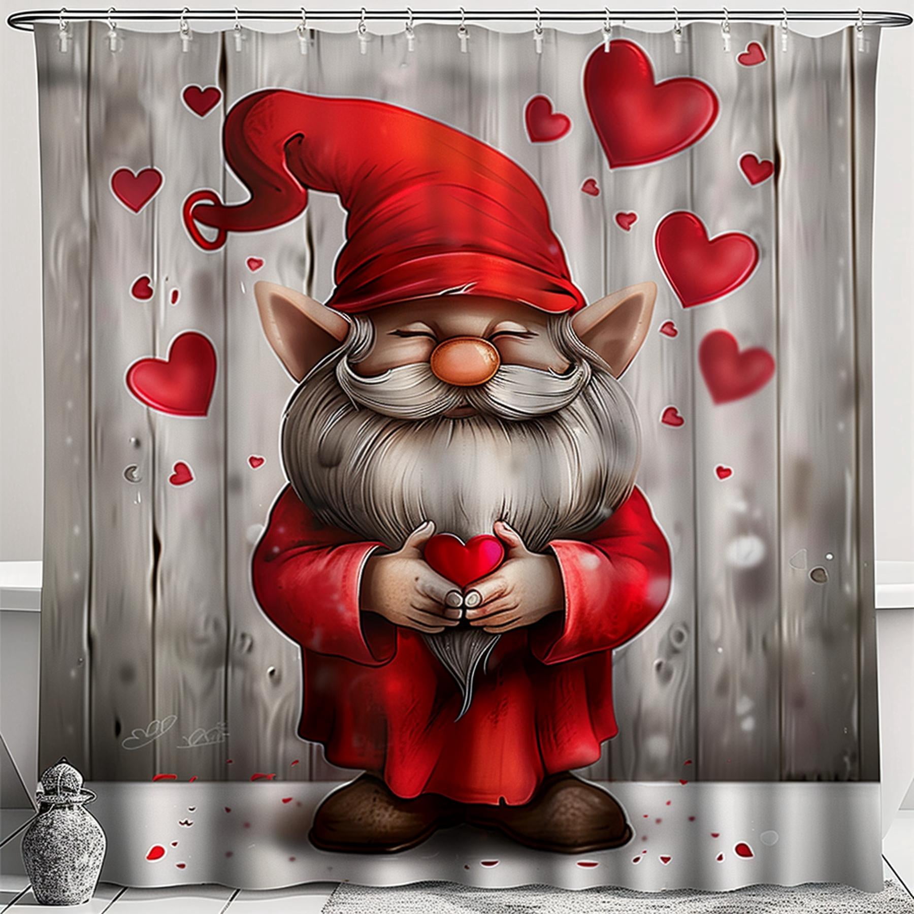 Cartoonlike gnome and heart theme shower curtain with red white and ...