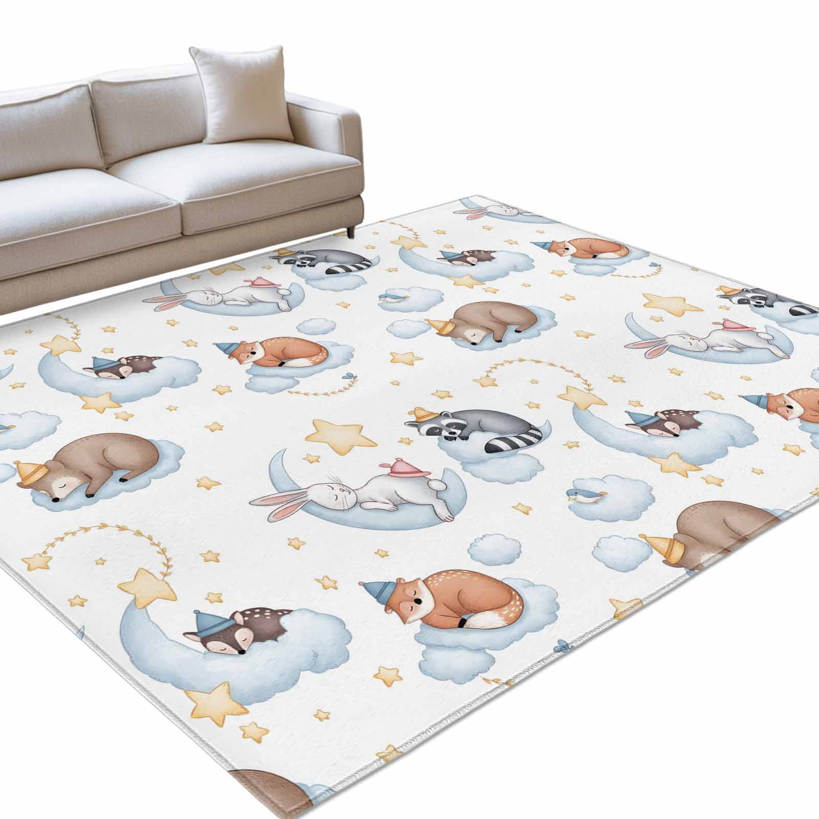 Cartoons Animals 8x10ft Non Slip Area Rug Watercolor Fox Sleeping ...