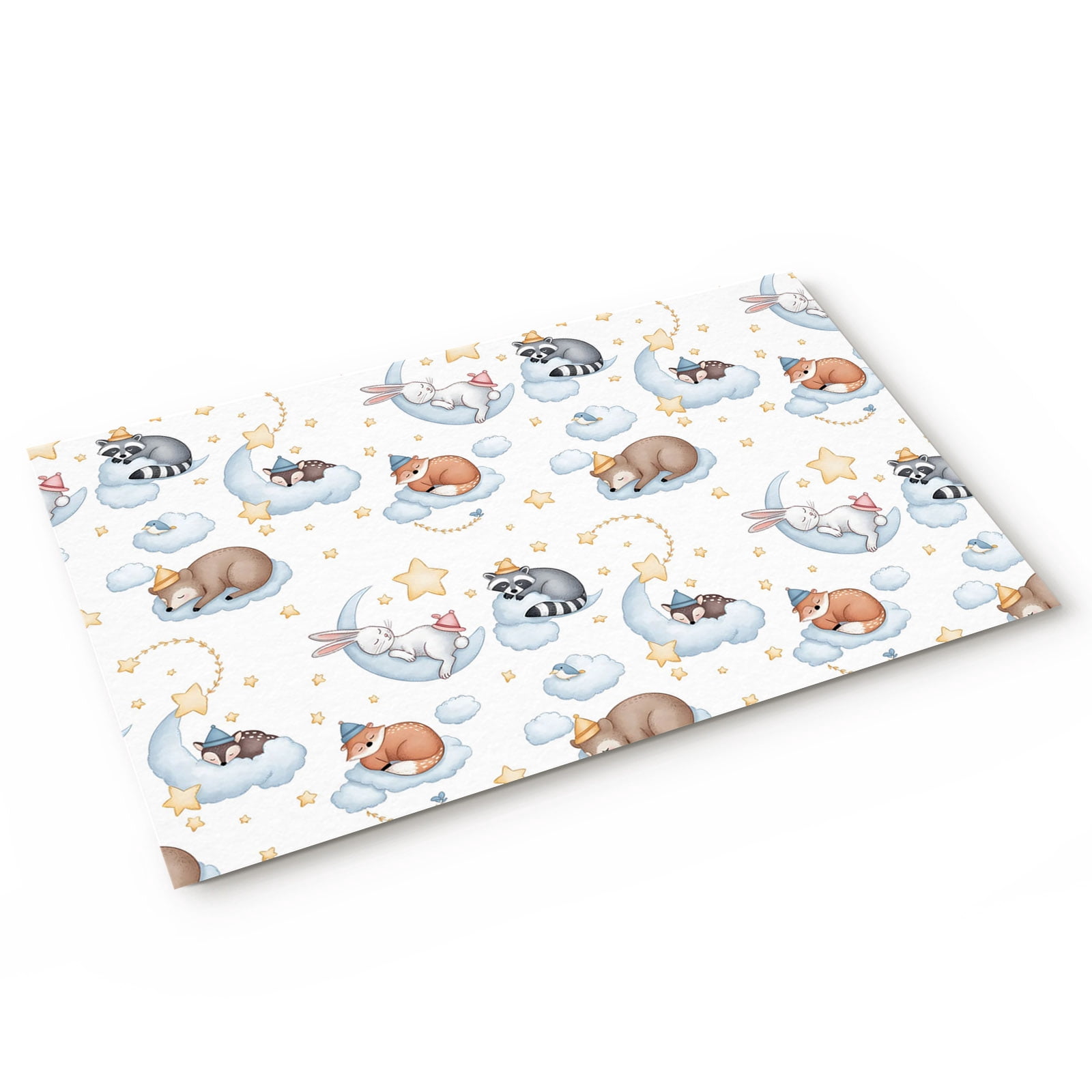 Cartoons Animals Door Mat Watercolor Fox Sleeping Raccoons Cute Rabbit ...