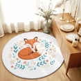 Cartoons Animals Foxes Round Rug 3ft Farm Flowers Plants Washable Area ...