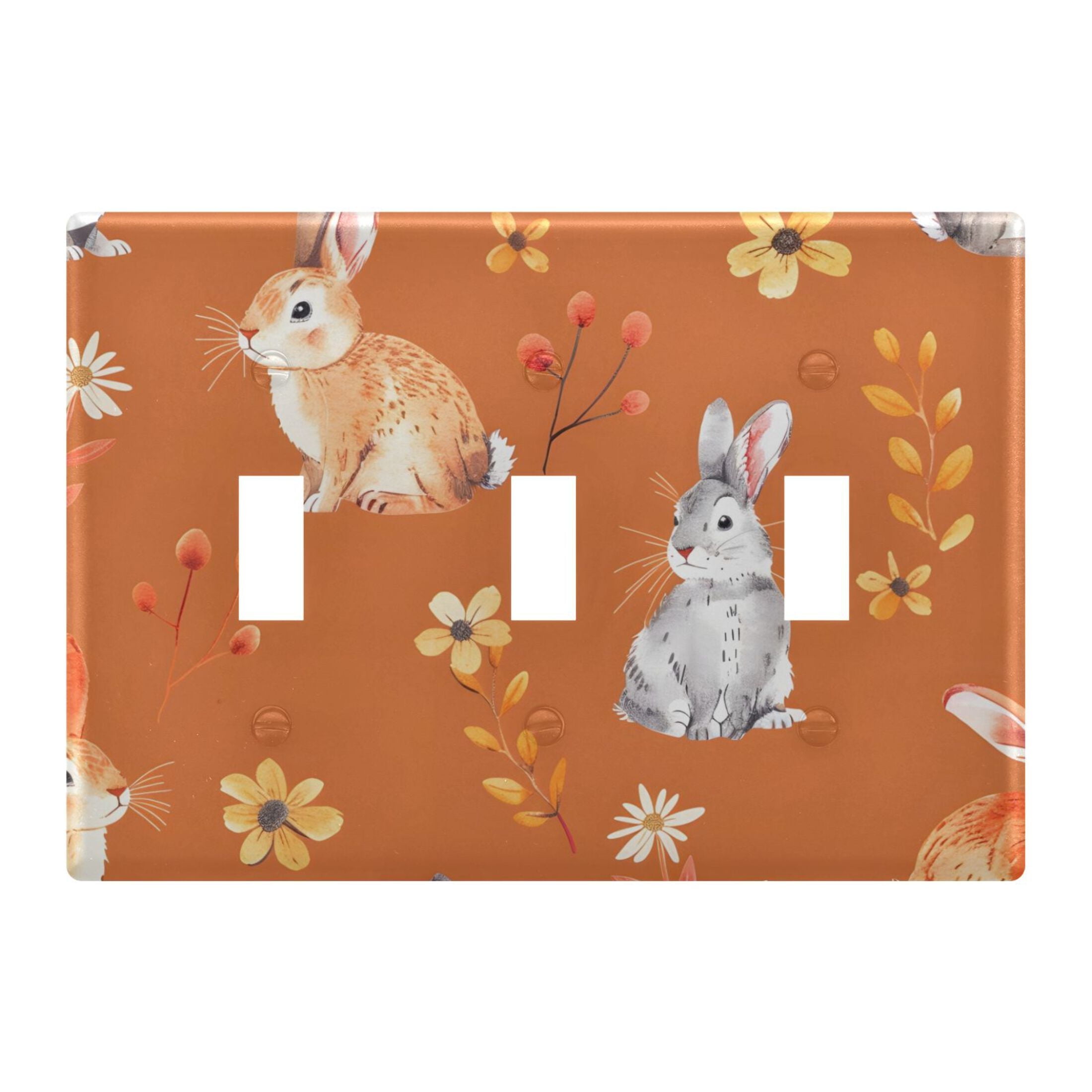 Cartoons Bunny Rabbit and Flower Light Switch Plate Covers 3 Gang Wall ...