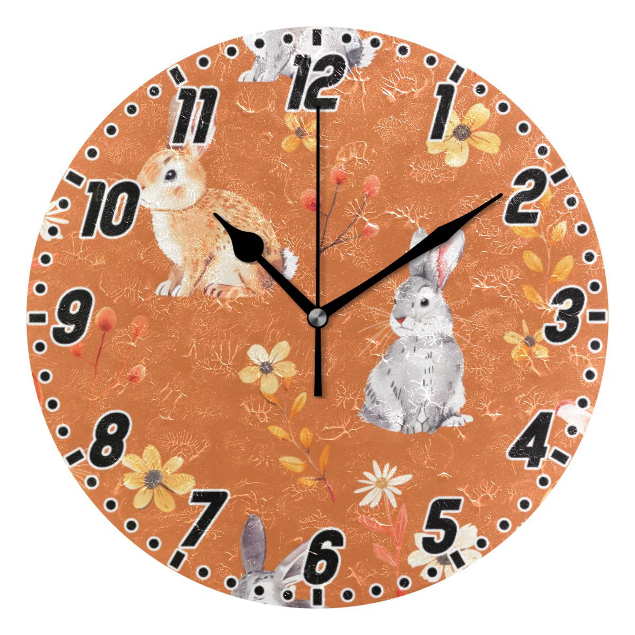 Cartoons Bunny Rabbit and Flower Wall Clock 9.8 inch Battery Operated ...