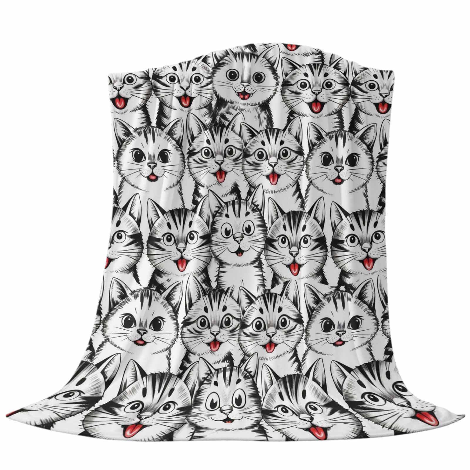 Cartoons Cat Throw Flannel Blanket Abstract Cute Cat Lines Animal Super ...