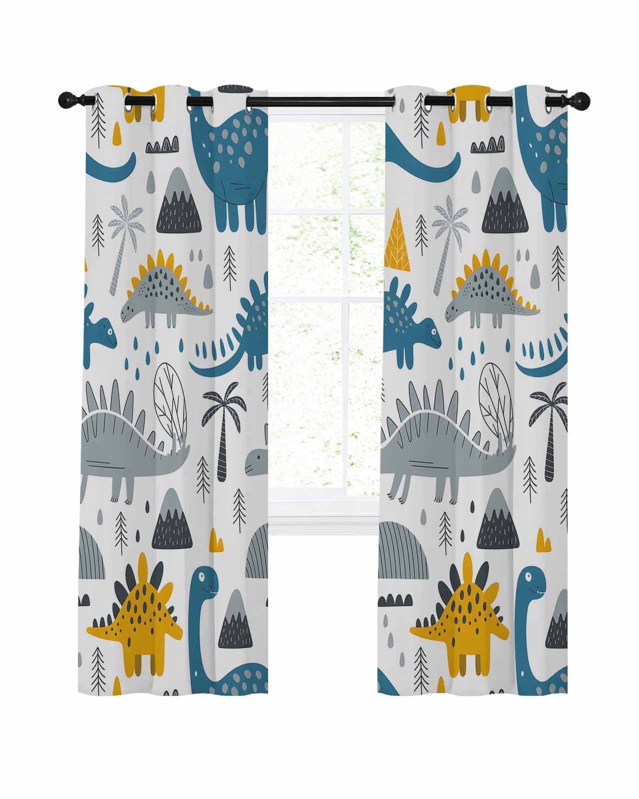 Cartoons Cute Dinosaurs Blackout Curtains 72 Inch Length Gray Blue ...