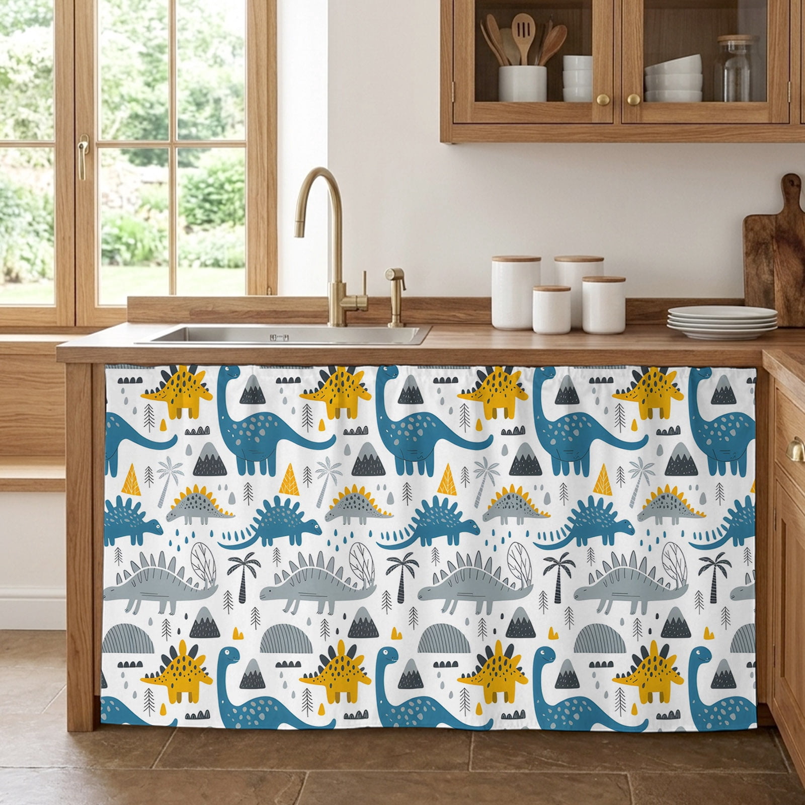 Cartoons Cute Dinosaurs Cabinet Curtains 28" W x 51" L Gray Blue ...
