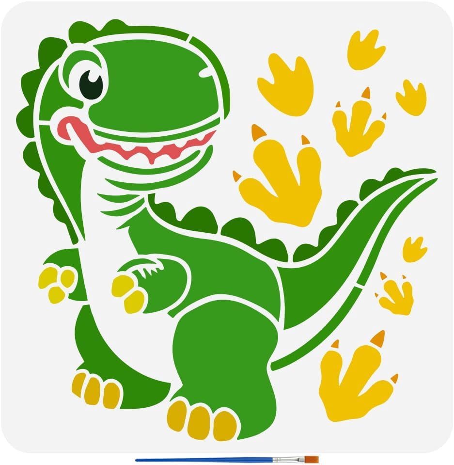 Cartoons Dinosaurs & Footprints Stencil - 11.8x11.8Inch PET Plastic ...
