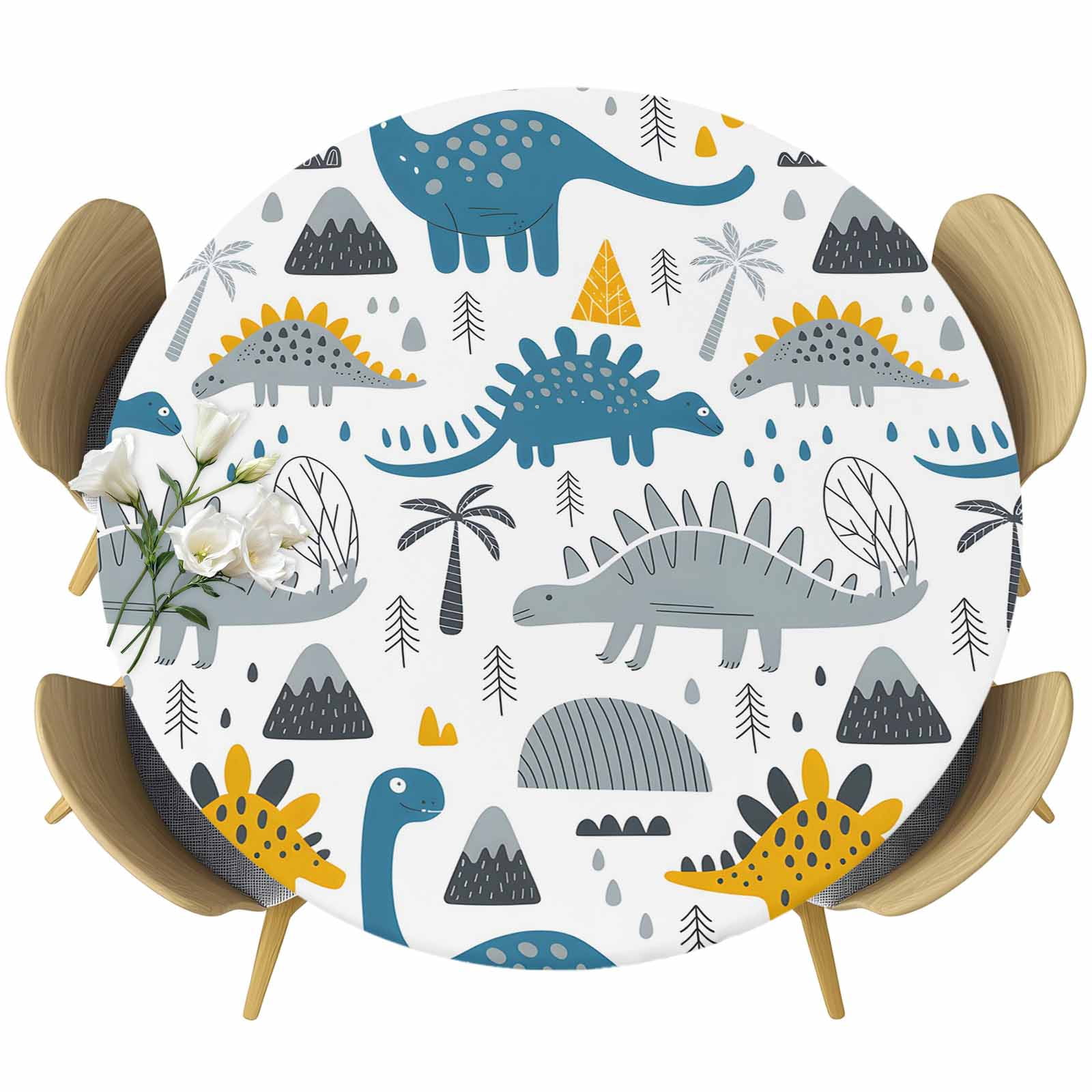 Cartoons Dinosaurs Round Tablecloth, Fitted Table Cover with Elastic ...