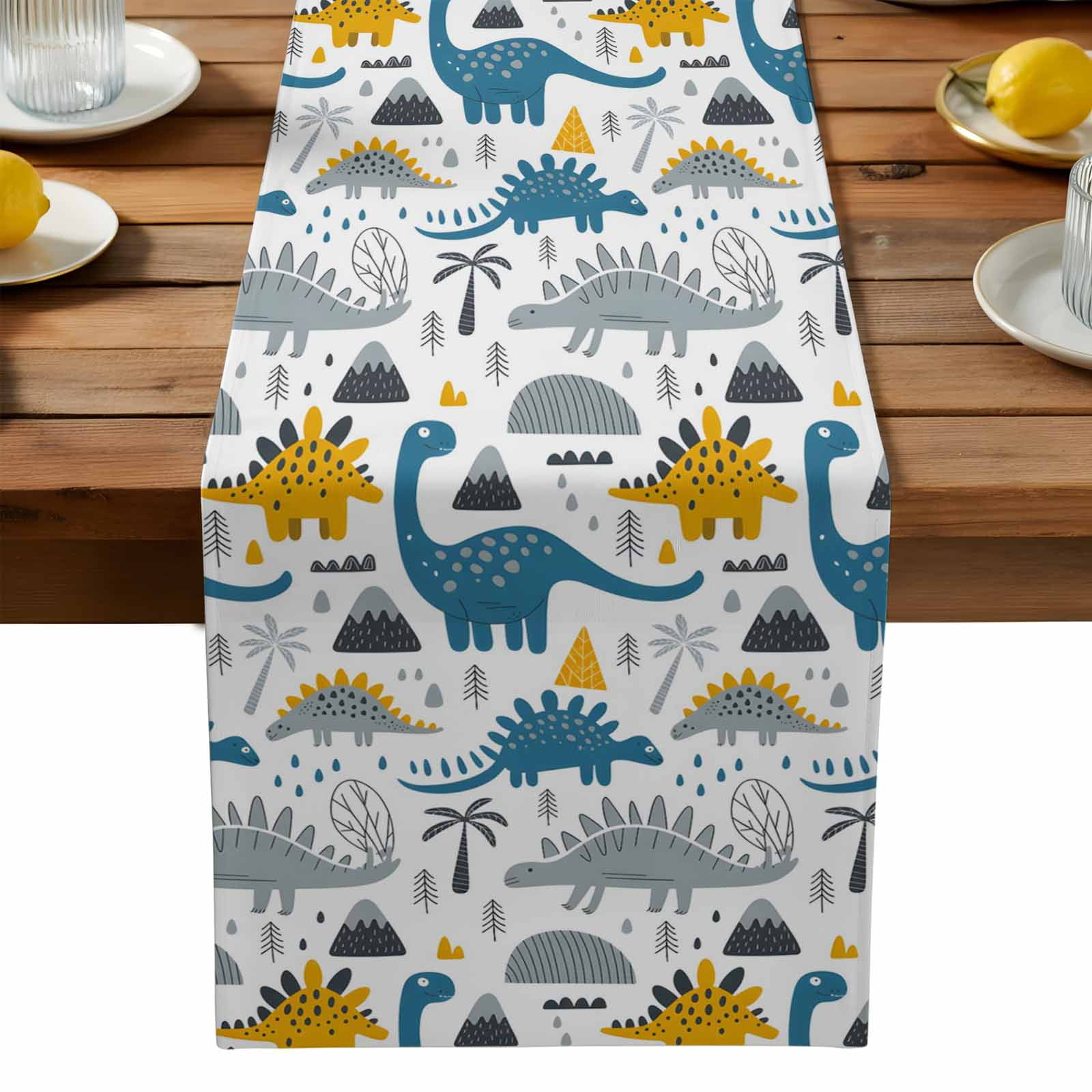 Cartoons Gray Blue Yellow Dinosaurs Table Runners 13x70 Inches Long ...