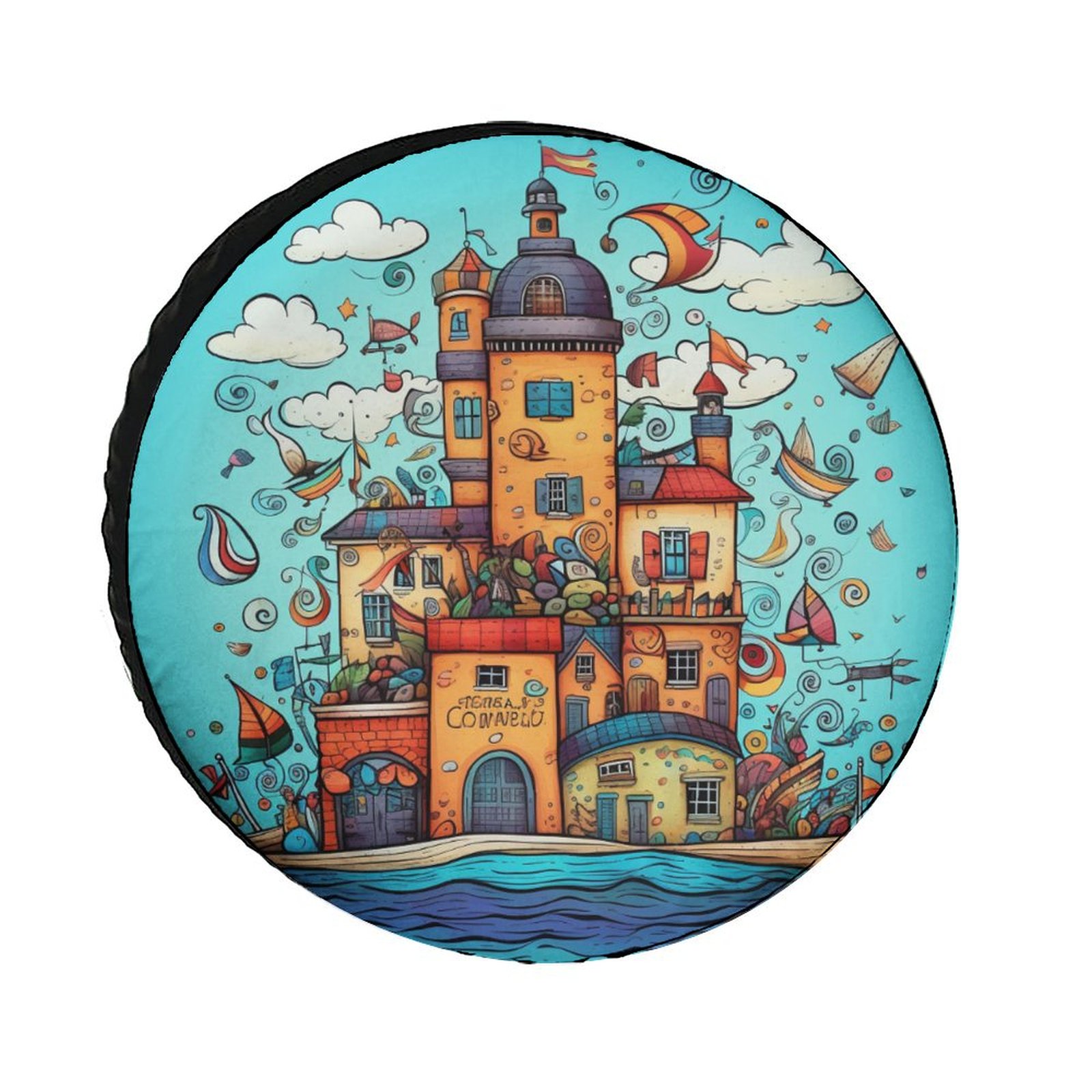 Cartoons House Camper Spare Tire Cover Happy New Year Wheel Protectors ...