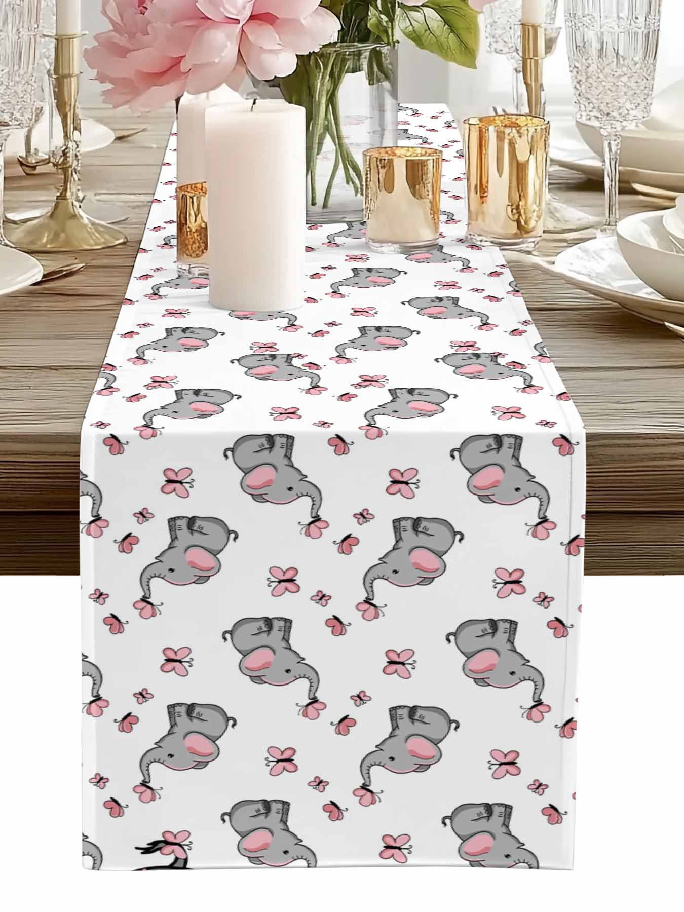 Cartoons Little Elephants Table Runner-60 Inch Long Modern Pink ...