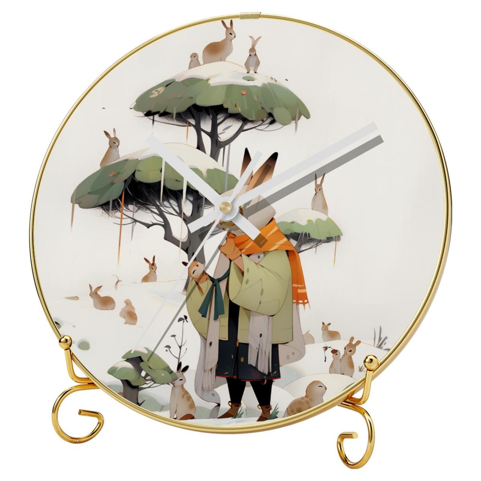 Cartoons Modern Round Wall Clock with Hooks and Gold Stand - Silent Non ...