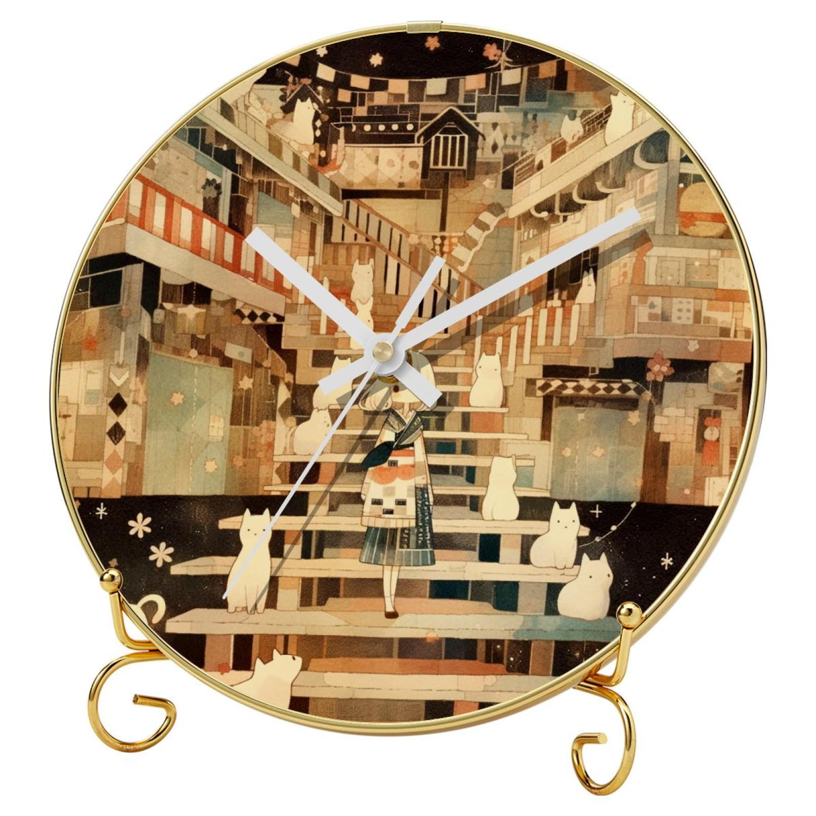 Cartoons Round Printed Wall Clocks with Hooks and Gold Stand, Silent ...