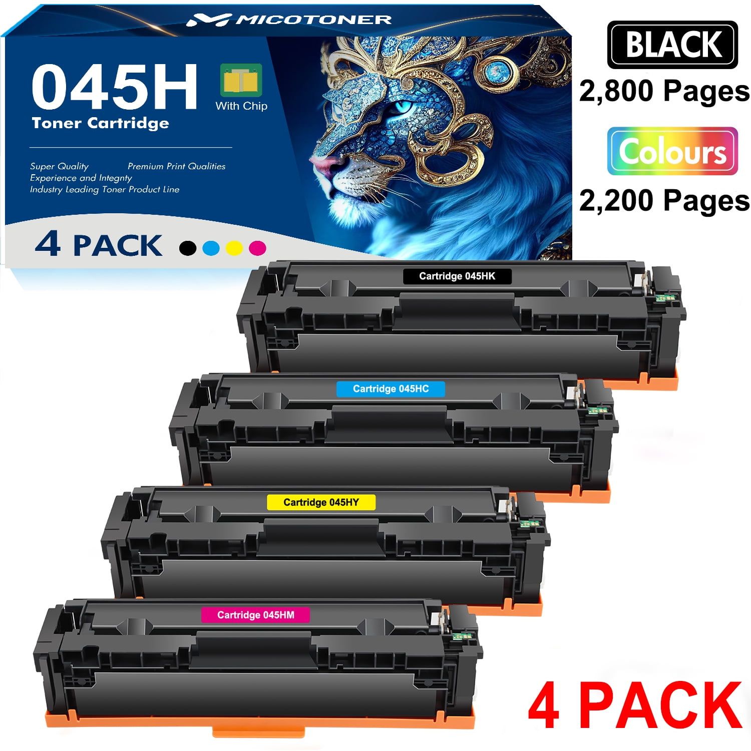 4-Pack Canon 045 045H Compatible Toner, High Yield for ImageCLASS MF634Cdw, MF632Cdw, LBP612Cdw ...