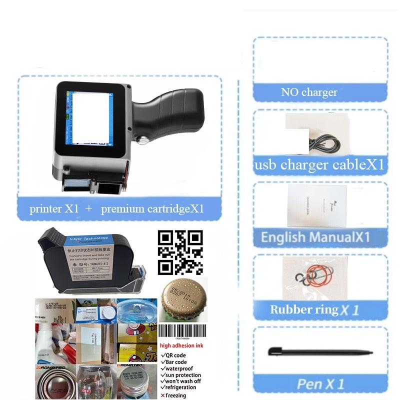 With Cartridge: 12.7mm Printing Gun QR Bar Batch Code Date Expiry Label ...
