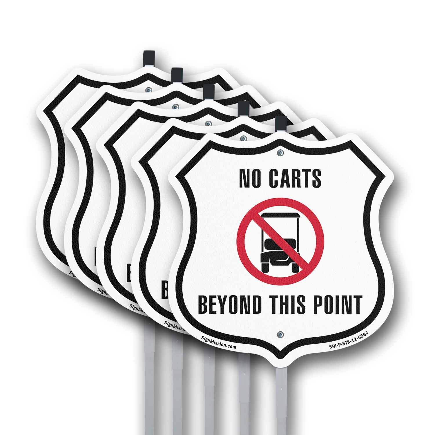 No Carts Beyond This Point (5 Pack) 12 inch X 12 inch Shield Shaped ...