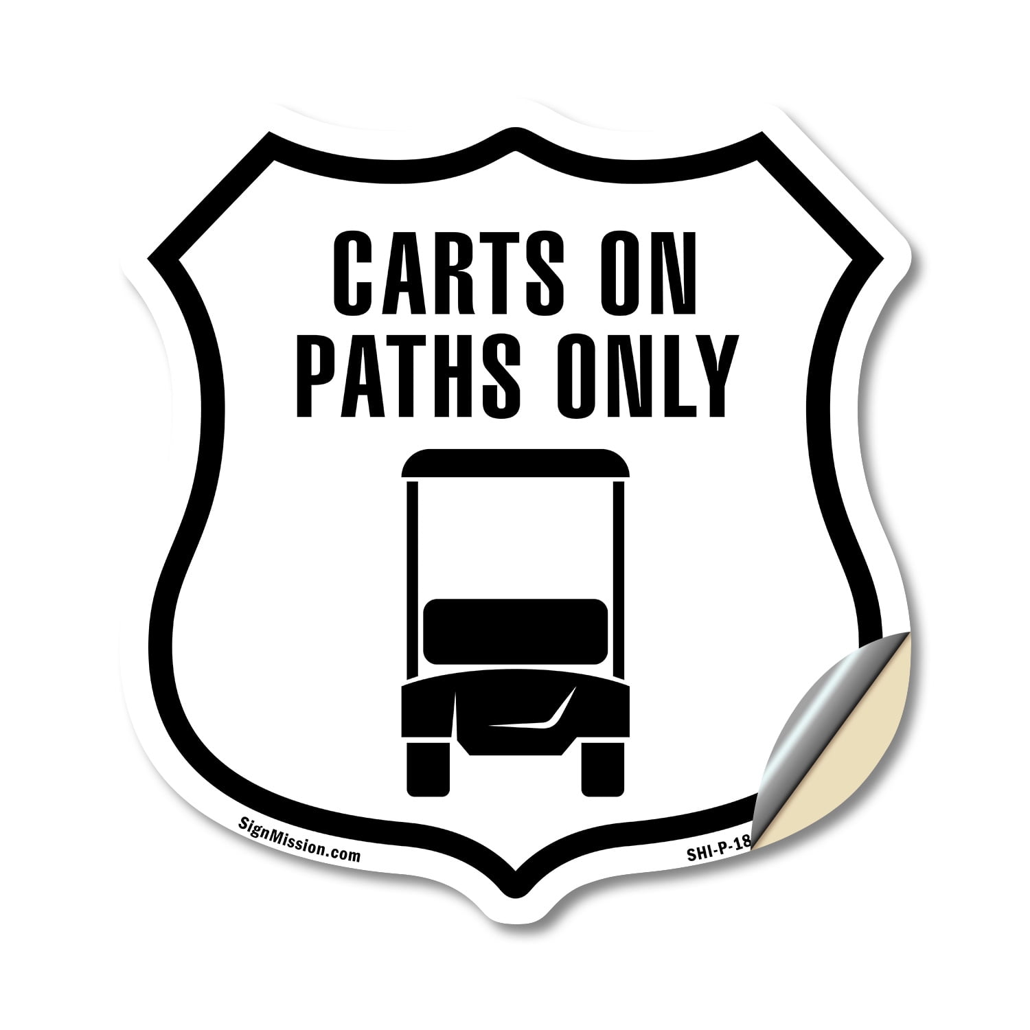 Carts On Paths Only 12 inch X 12 inch Shield Shaped Heavy Duty 3.2 mil ...