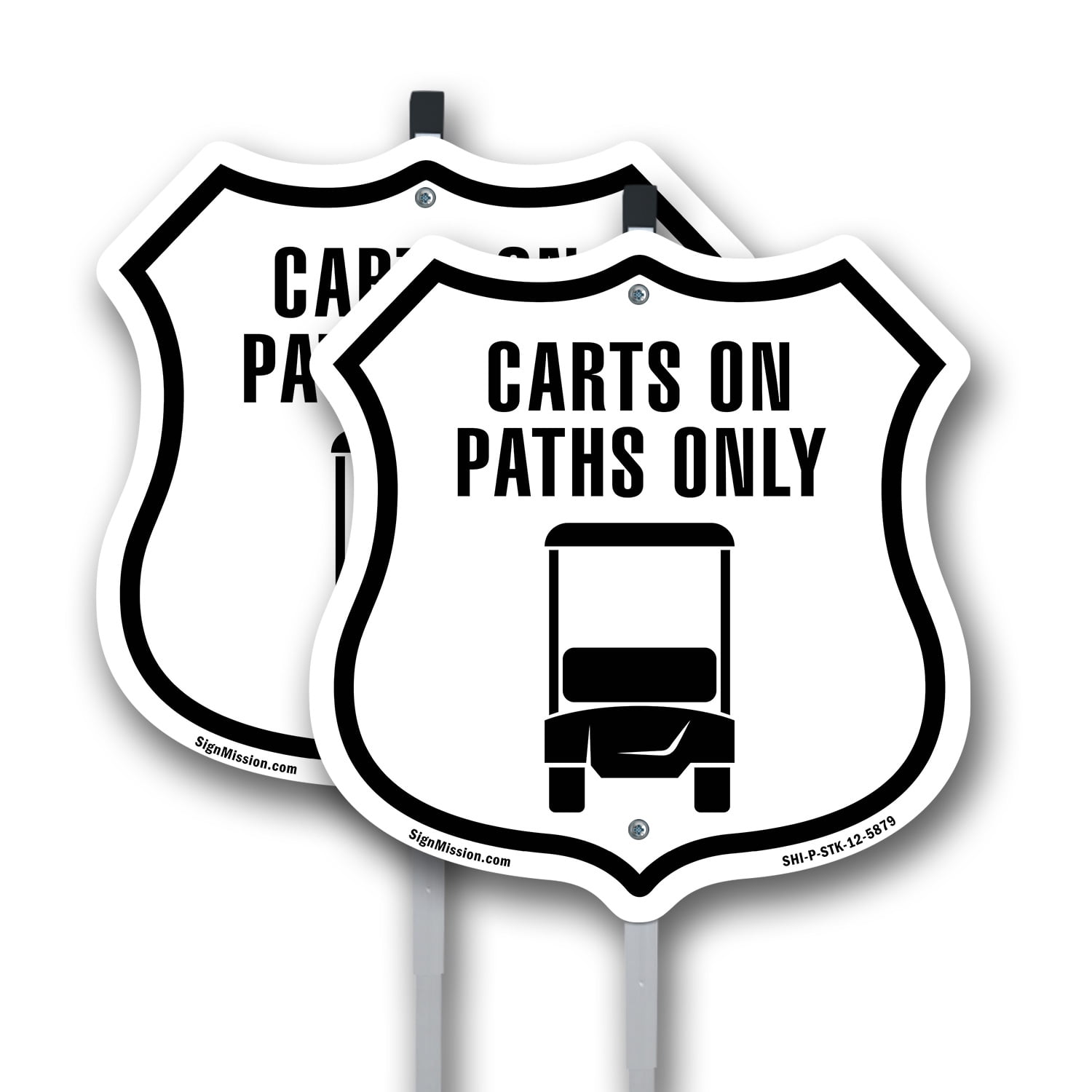 Carts On Paths Only (2 Pack) 12 inch X 12 inch Shield Shaped Commercial ...