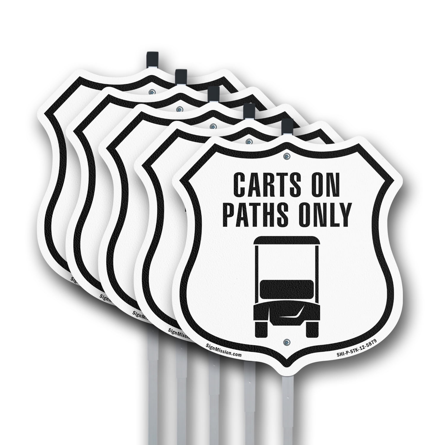 Carts On Paths Only (5 Pack) 12 inch X 12 inch Shield Shaped Rust-Free ...