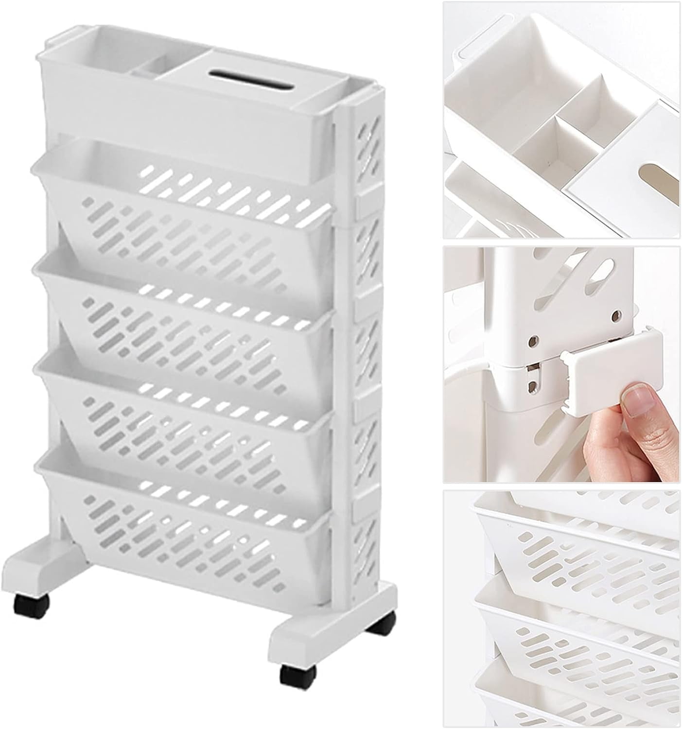 Carts with Wheels, Rolling Organization Shelf Desk Organizer, 5-Tier ...