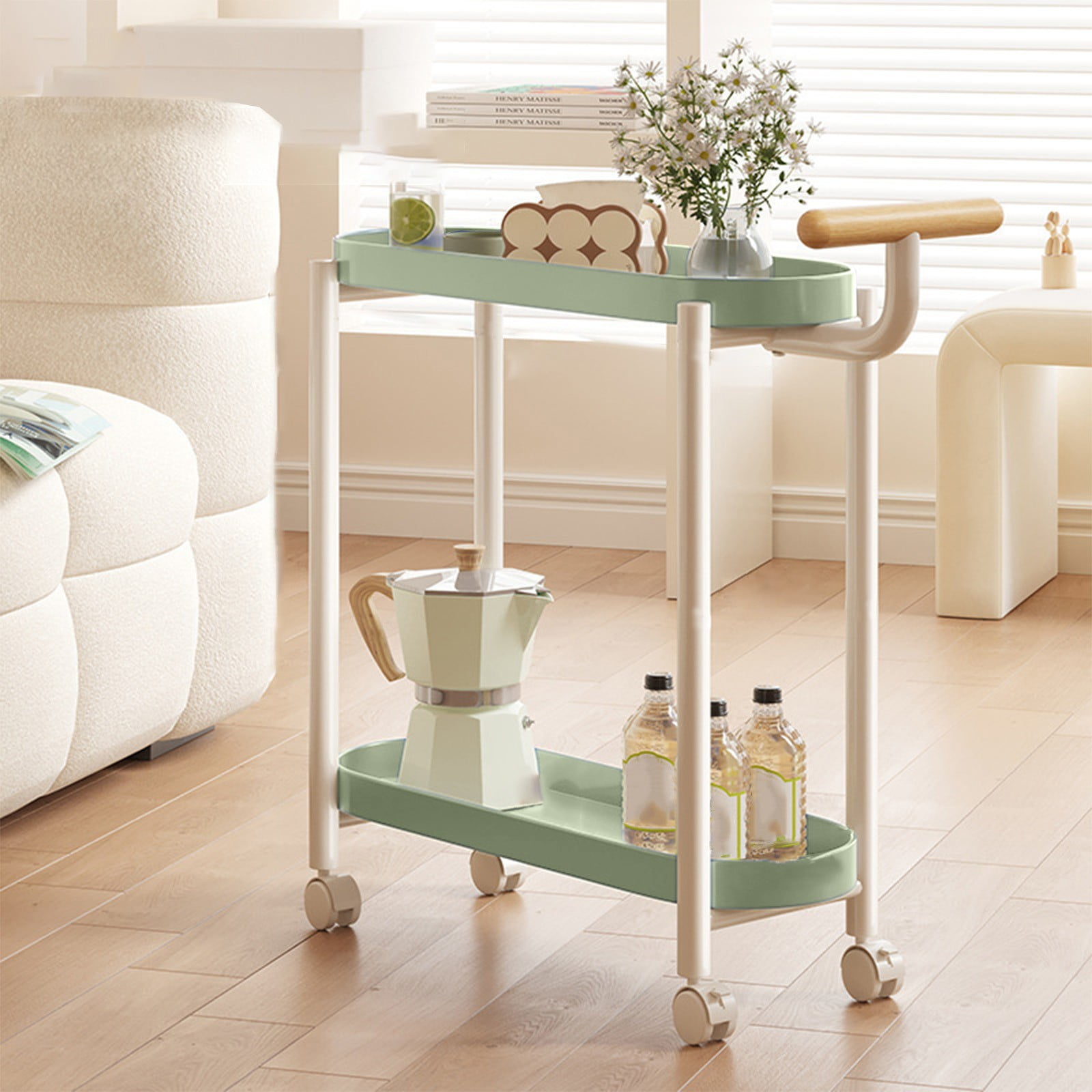 Carts with Wheels, Tier Shelf, Rolling Side Table with Wheels,Cream ...
