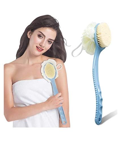 CartsCorner 2in1 Bath Body Brush with Soft Loofah Bristles Curved Long ...