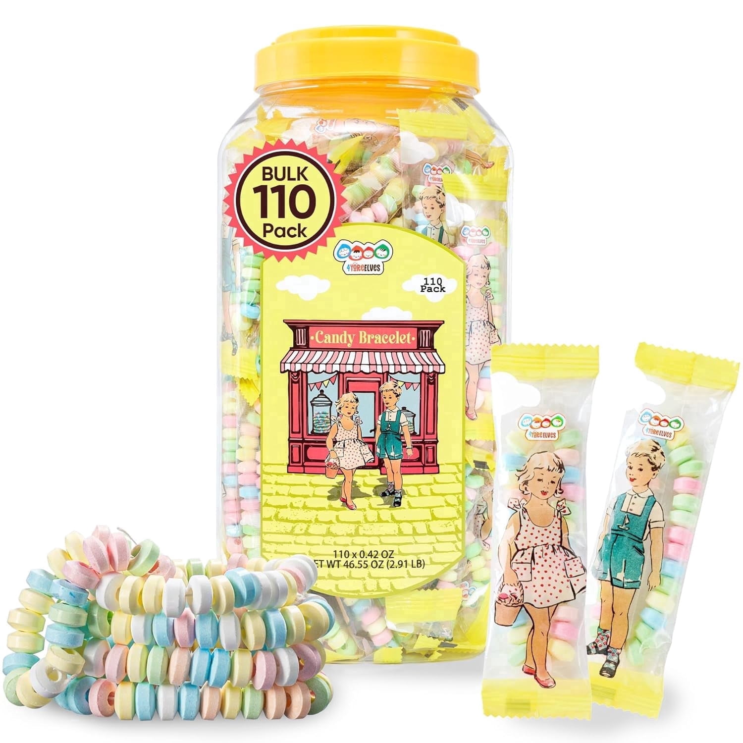 4YoreElves 110 Bulk Candy Bracelets, Individually Wrapped, Party Favor ...