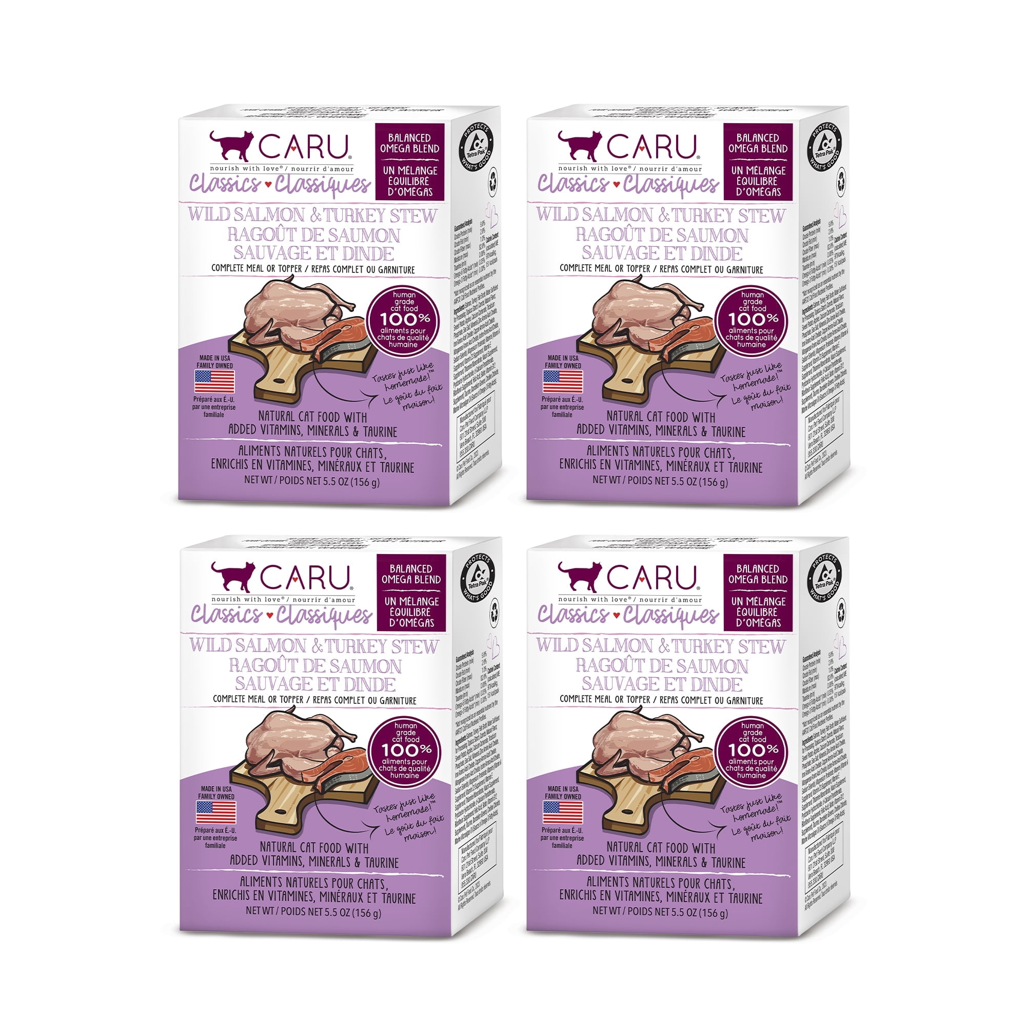 Caru, Classics Wet Cat Food, 5.5 oz Cartons, Wild Salmon & Turkey ...