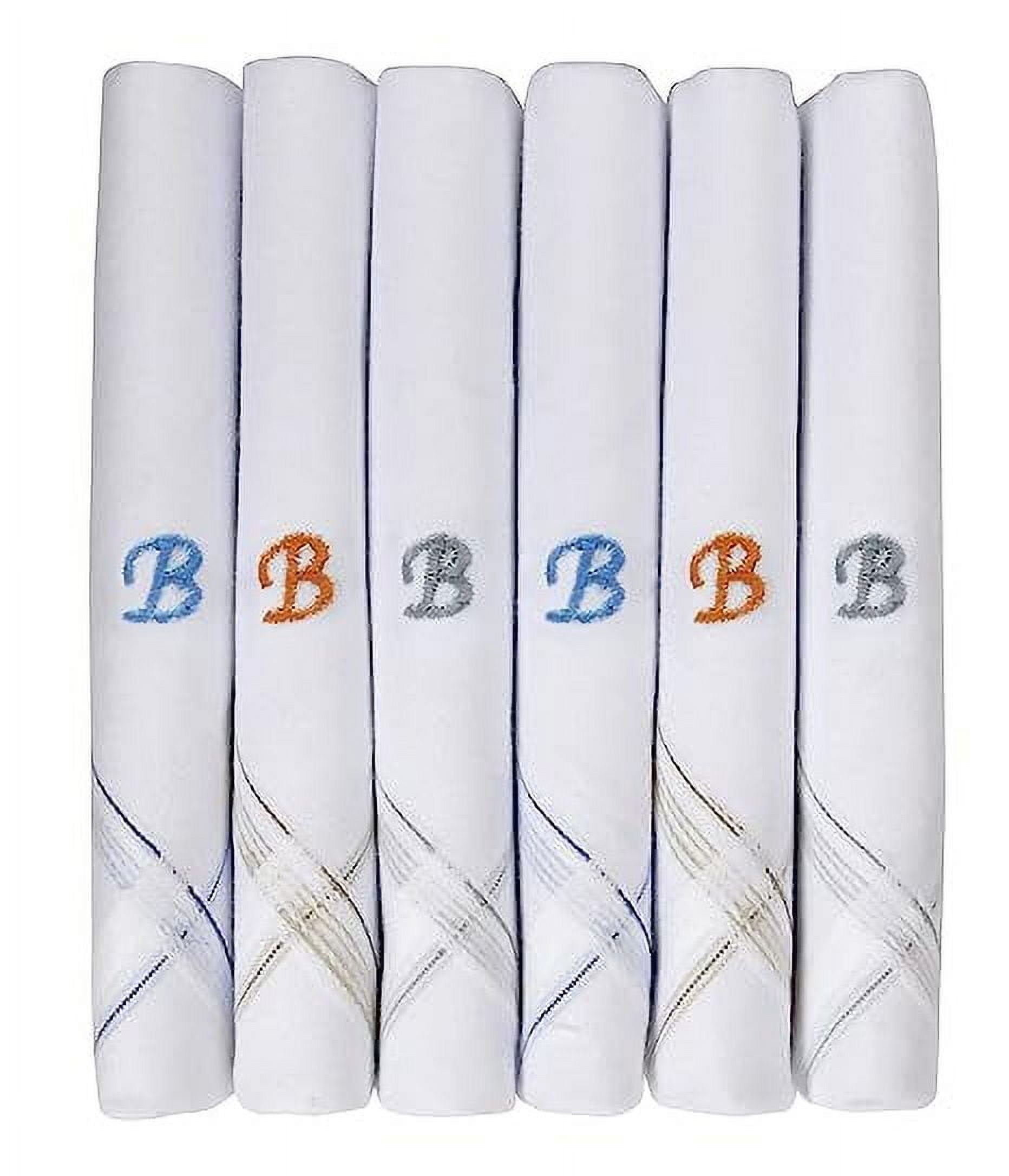 Caruso Italy Men's Monogram B Handkerchiefs, 100% Cotton, White with ...