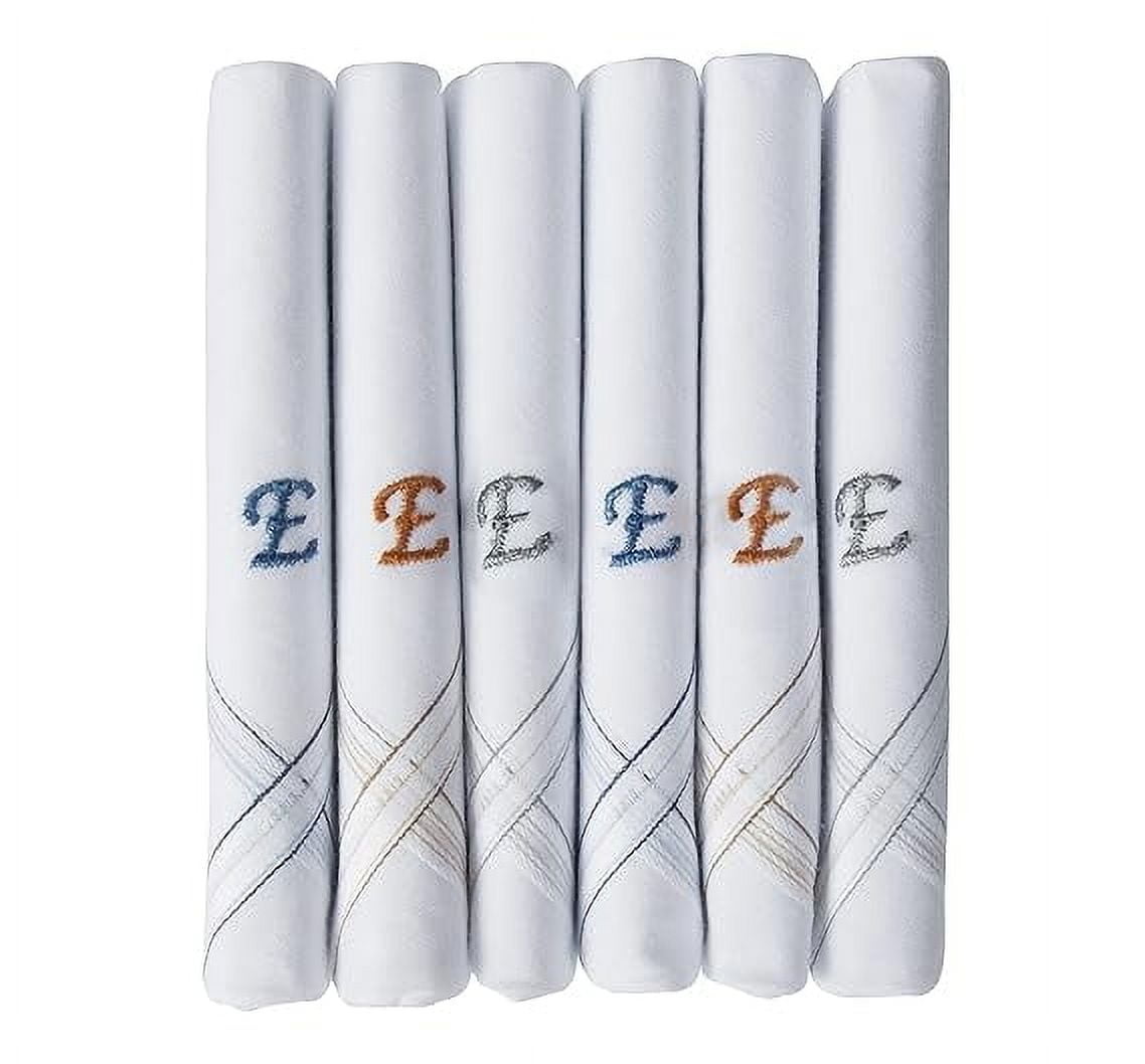 Caruso Italy Men's Initial Monogram E Embroidery 100% Pure Cotton Handkerchief White Base With ...
