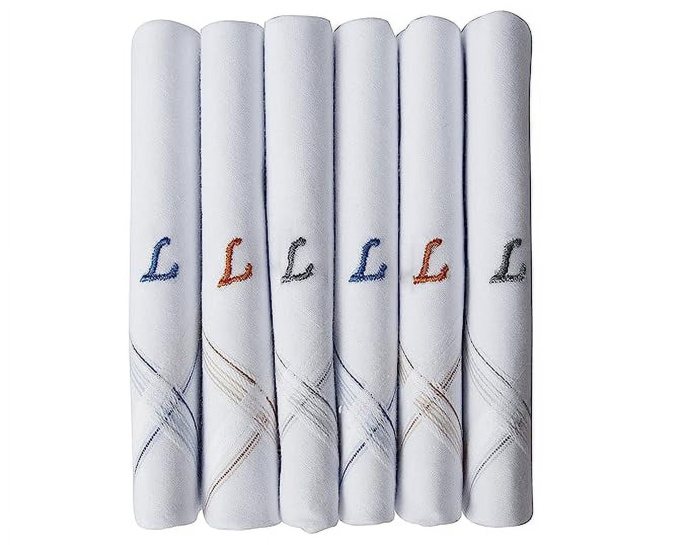 Caruso Italy Men's Initial Monogram L Embroidery 100% Pure Cotton Handkerchief White Base With ...