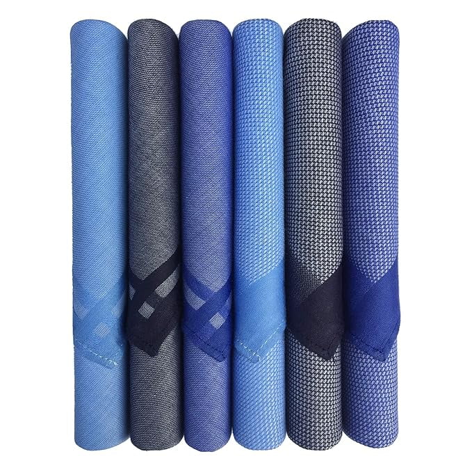 Caruso Italy Men's Italia Denim 100% Pure Cotton Handkerchief (Multicolor) (Light Denim, 6 ...