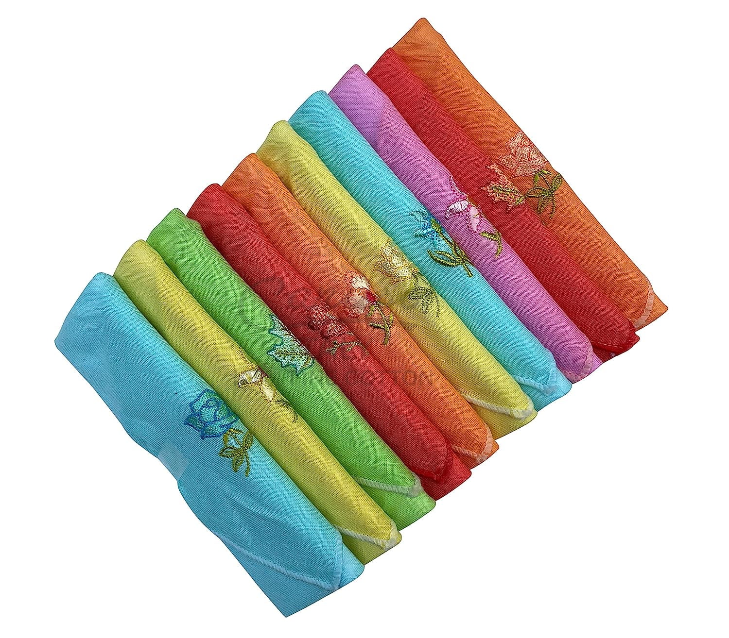Caruso Italy Women's Embroidered Pure Cotton Handkerchiefs, Light Color ...