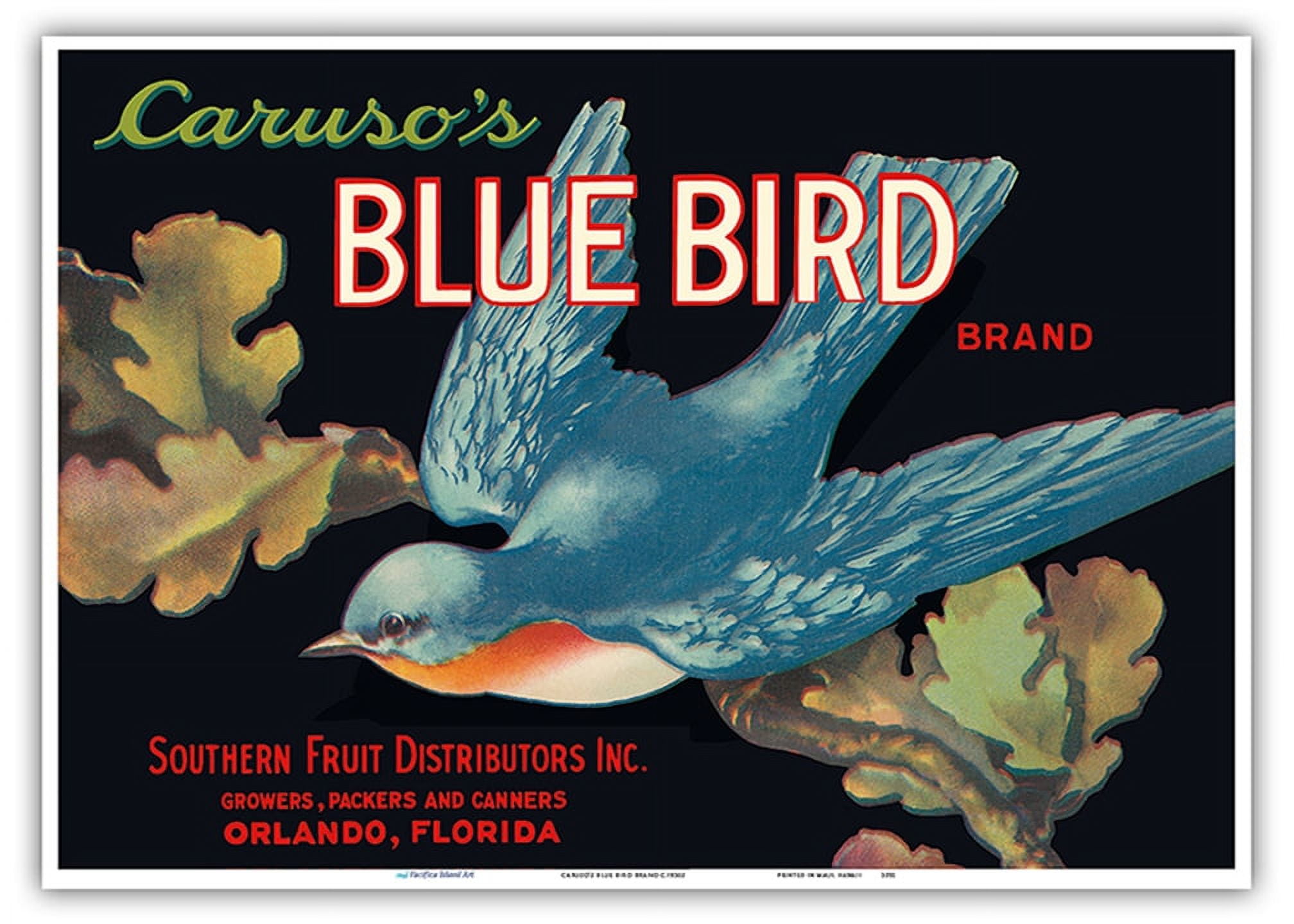 Caruso’s Blue Bird Brand - Vintage Fruit Crate Label c.1930s - Master Art Print 10in x 14in ...