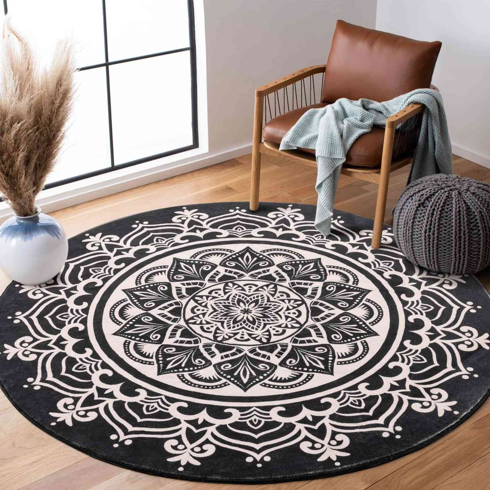 Carvapet Round Area Rug for Living Room, Non Slip Machine Washable ...