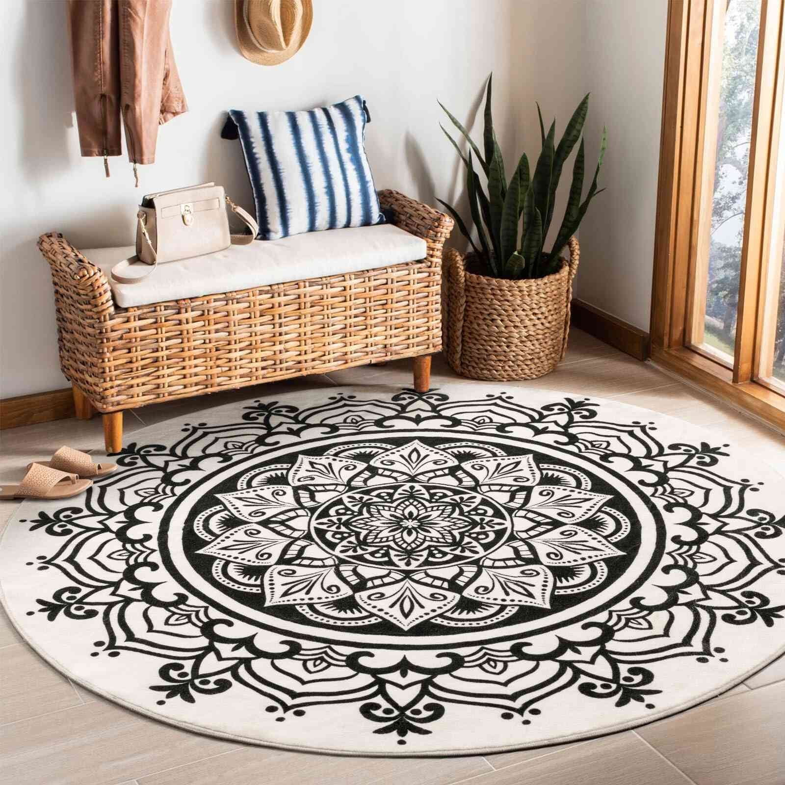 Carvapet Round Area Rug for Living Room, Non Slip Machine Washable ...