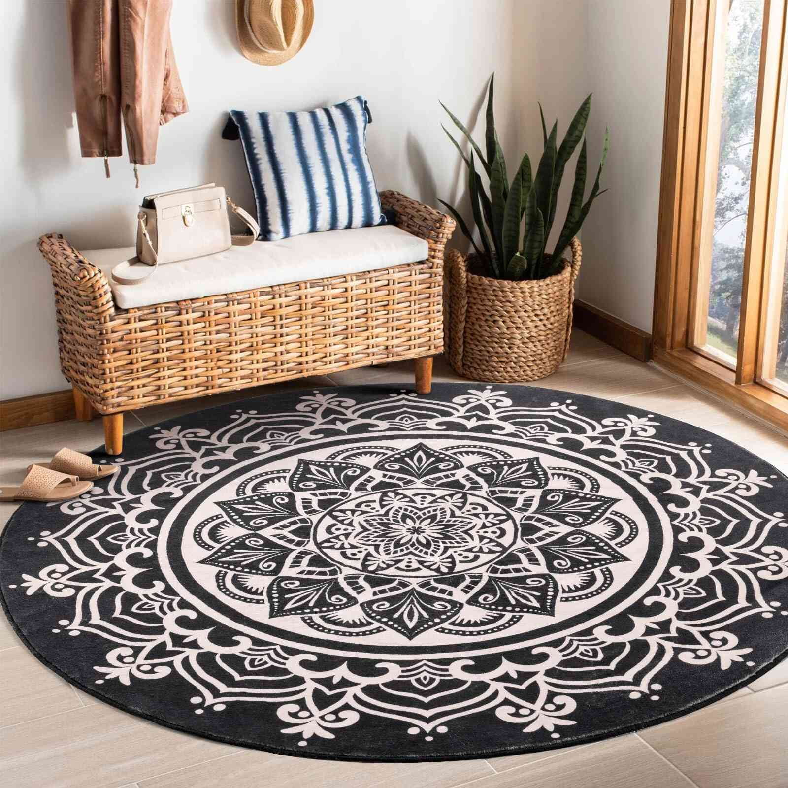 Carvapet Round Area Rug for Living Room, Non Slip Machine Washable ...