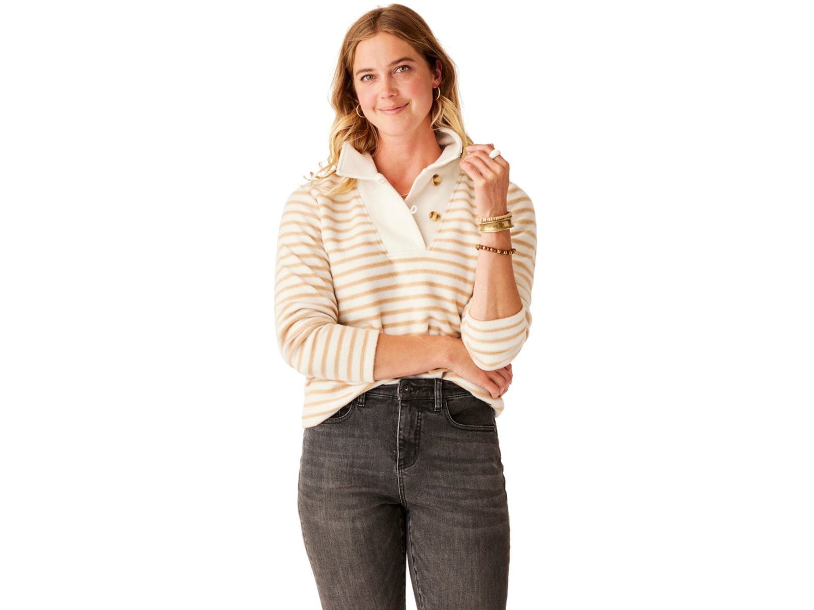 Carve Designs Clara Fleece Pullover - Women's, Birch Even Stripe, Large ...