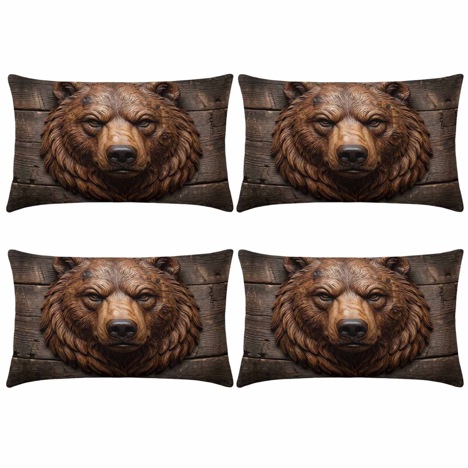Carved Bear Head Lumbar Pillow Covers 12 x 20 Inch Pillow Covers Set of ...