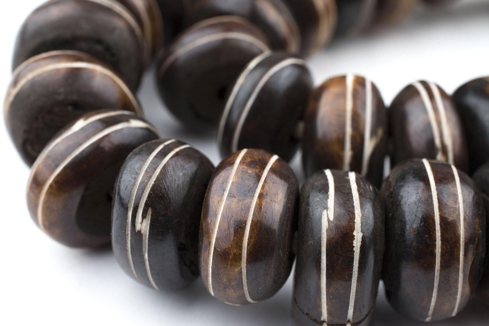 The Bead Chest Carved Brown Bone Beads - Full Strand of Fair Trade ...