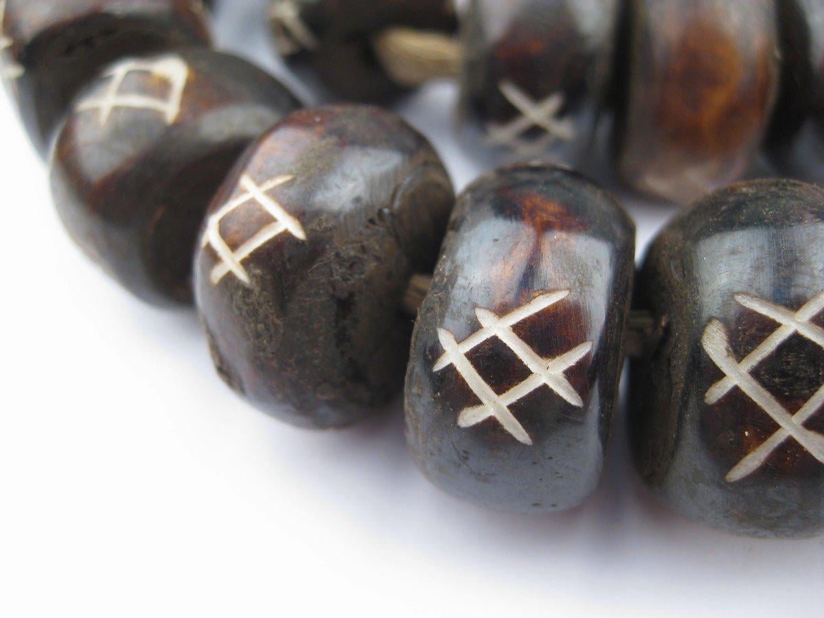 Carved Brown Bone Beads - Full Strand of Fair Trade Artisanal African ...
