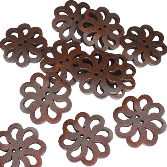 Carved Buttons in Flower Shape Wooden Buttons Coffee 19mm long 19mm ...