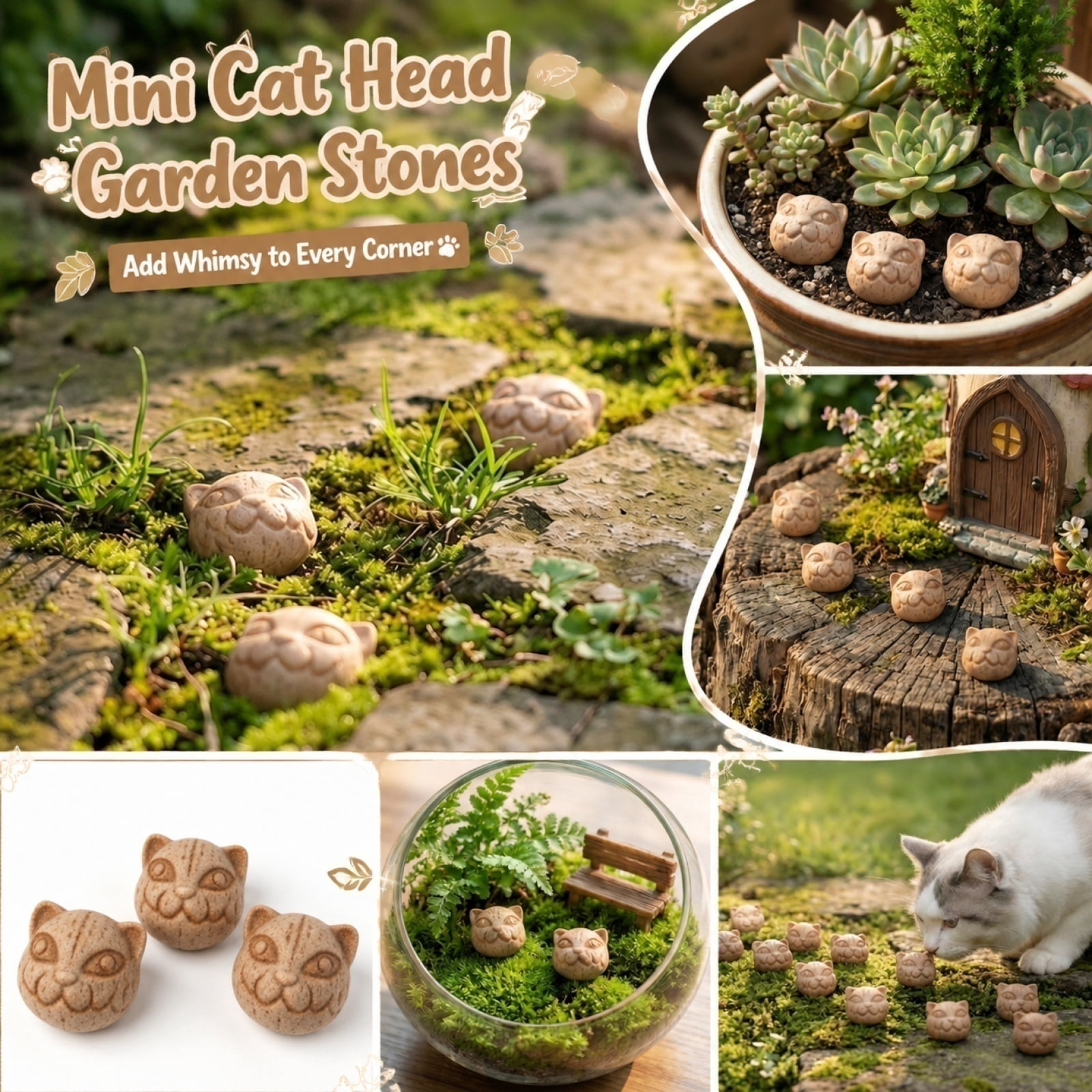 Carved Cat Head Craft Beads Set, Jewelry Making Supplies, Mini Cat ...