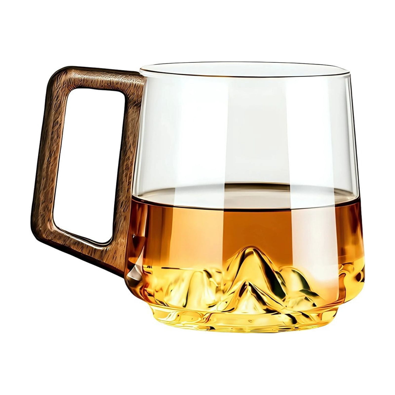 Carved Mountain Bottom Glass Cup with Wooden Handle And Retro Aesthetic ...