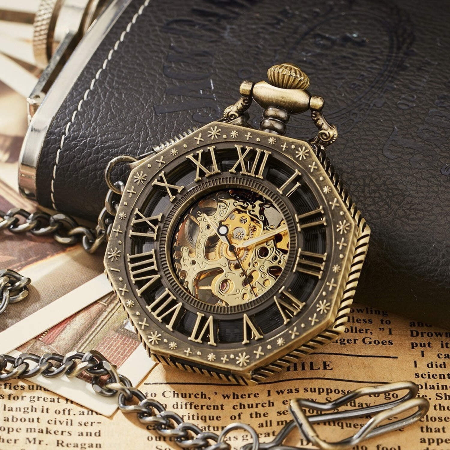 Carved Octagonal Mechanical Pocket Watch Retro Rome - Walmart Business ...