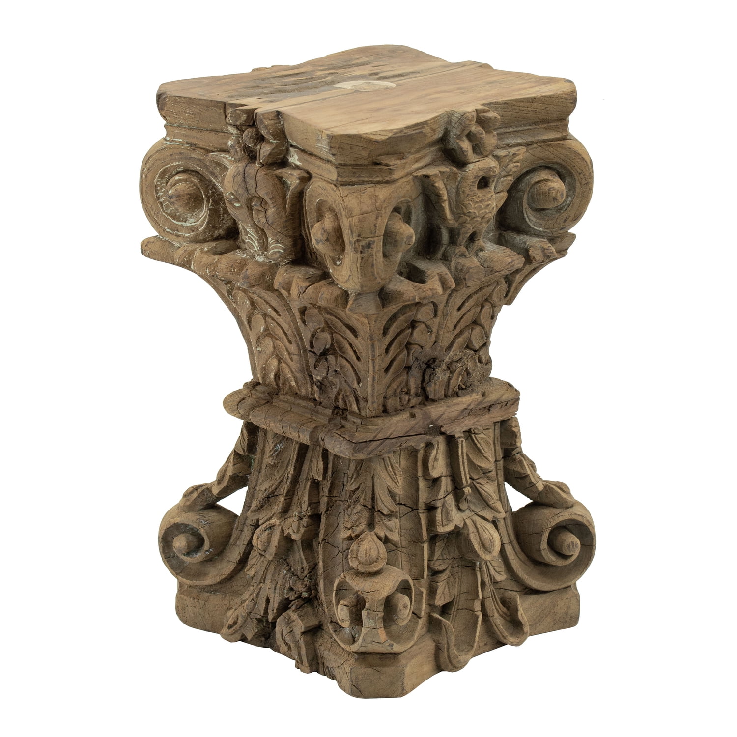 Carved Pillar Base Stool - Gray - Walmart.com