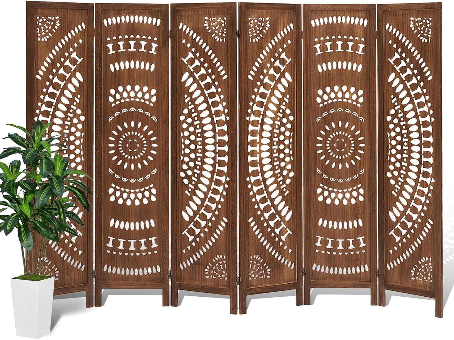 Carved Room Divider Wall, 5.6 FT Tall Room Divider Room, 6 Panel Wood ...