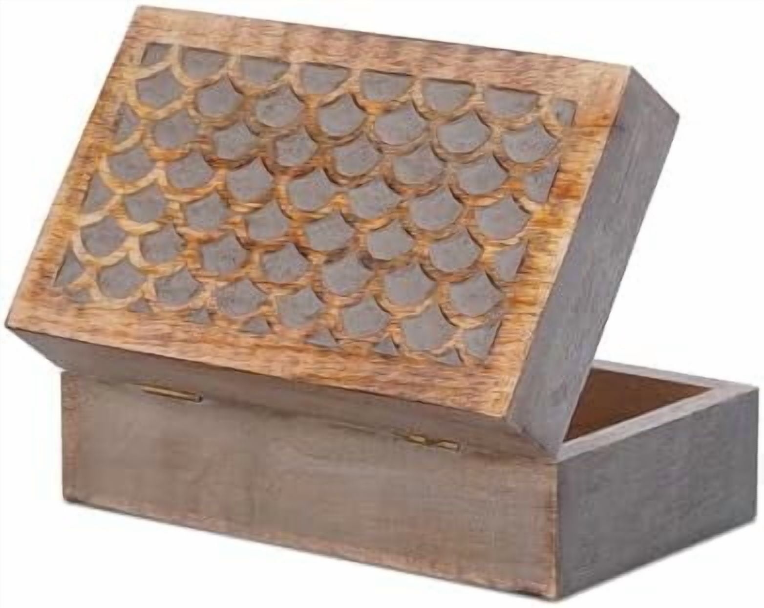 Carved Scallop Mango Wood Box with Lid - Medium Burnt Extra Large Box ...