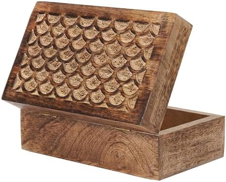 Carved Scallop Mango Wood Box with Lid - Medium Burnt Extra Large Box ...